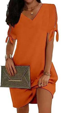 Onsoyours Robes Femme Été Chic Col en V Mi Longue Dress Élégant Manche Courte sans Manche T-Shirt Robe Casual Legere Fluide Tank Robes Slim Fit Tuniques De Plag