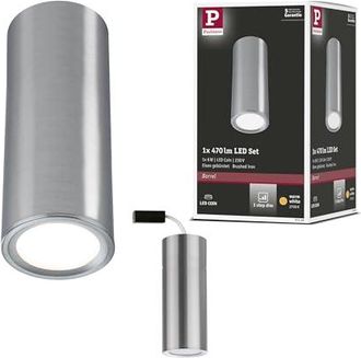 Paulmann 93106 LED Deckenleuchte Barrel rund 6W 470lm dimmbar 100° 3-Step-Dim 60mm Eisen gebürstet Metall 2700K Aufbauleuchte inkl. wechselbarem LED-Coin