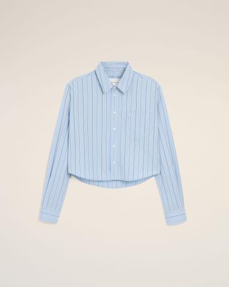 Ami Chemise ray&eacute;e bleue courte en coton Bleu Cachemire & ivoire - 34 - Femme