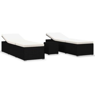 vidaXL Vidaxl - Chaises longues de jardin table à thé 3 pcs Résine tressée Noir