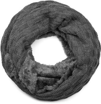 styleBREAKER warmer Feinstrick Loop Schal mit Flecht Muster und sehr weichem Fleece Innenfutter, Schlauchschal, Unisex 01018150, - Dunkelgrau, Einheitsgr&ouml;&szlig;e