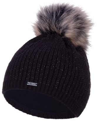 Faera M&uuml;tze Damen Glantzgarn Bommelm&uuml;tze Winterm&uuml;tze Leichter Glitzer gef&uuml;ttert Winter Futter Beanie M&auml;dchen 77, Farbe:Schwarz