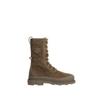 Moncler Moncler Bottes En Daim Et Shearling &Agrave; Lacets Vera High, Femme, Marron, Taille: 36,5
