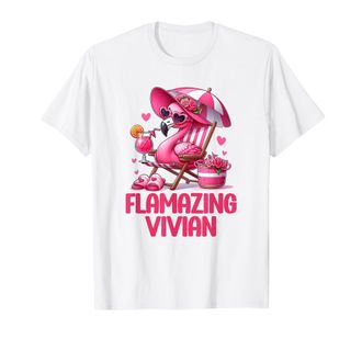 BDAZ Flamazing Vivian Pink Flamingo Tropical Beach Trip Damen T-Shirt
