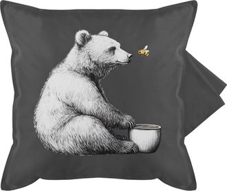 Shirtracer Kissenbezug - Kissen - B&auml;r mit Honigtopf und Biene I Waldtiere Geschenk B&auml;ren Zeichnung I Geschenk Freundschaft Tiere - 50 x 50 cm - Grau