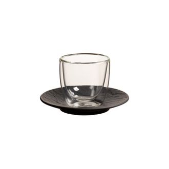 Villeroy & Boch Manufacture Rock Glow Espresso-Set, 2-teilig, Doppelwandiger Becher 60 ml mit Untertasse &oslash; 12 cm, Hitzebest&auml;ndiges Thermoglas, Borosilikatglas/Premium