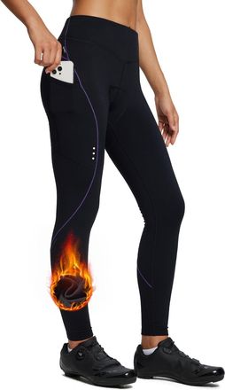 Baleaf Fahrradhose Damen Winter Wasserdicht Thermo Radhose Damen Fleece Gef&uuml;ttert Winddicht Fahrradhose Lang 4D Gepolstert mit Tasche Lila 2XL