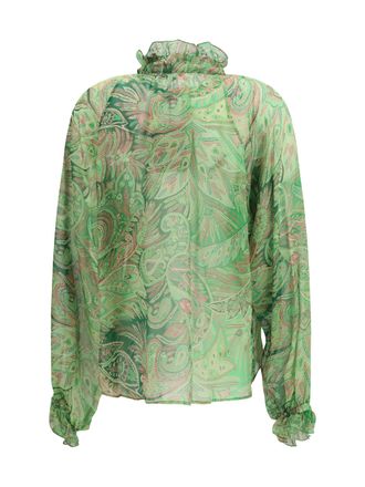 Etro Paisley Ruffled Shirt - Green