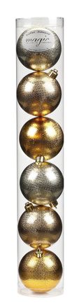 Magic Bodyfashion 6 Christbaumkugeln 8cm Metallic (Bright Gold Mix) Kunststoff bruchfest // Dekokugeln Weihnachtskugeln Baumkugeln Baumschmuck Set Inge-Glas Plastik PVC