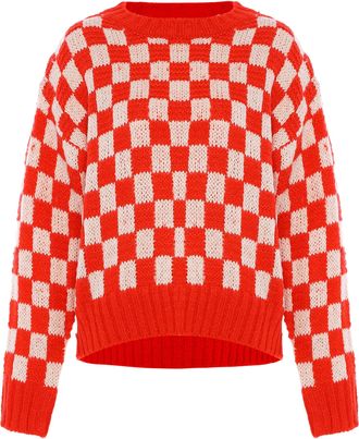 Mymo Pullover Frauen WEISS ROT KARIERT