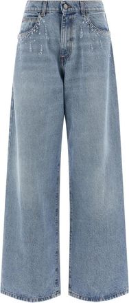 Giuseppe Di Morabito Femme, Jeans, Bleu, Taille: W24 Jean Large Taille Haute Orn&eacute; de Cristaux