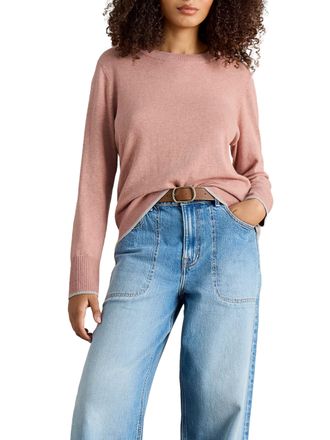 White Stuff Katie Pullover - Langarm, Rundhalsausschnitt, Klassische Passform aus Einem Baumwoll-Woll-Mix - Altrosa - Größe 38