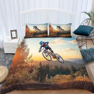 Generic Housse de Couette 220x240 VTT Parure de Lit 2 Personnes Adolescents 3 Pi&egrave;ces Housse Couette en Microfibre Douce Imprim&eacute; 3D avec 2 Taies doreiller 65x6