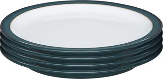 Denby Greenwich mittelgroße Teller, 4er-Set, grün, weiß, spülmaschinenfest, mikrowellengeeignet, Geschirr, 22 cm, glasiertes Keramik-Geschirr aus Steingut, 