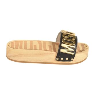 Moschino Femme, Chaussures, Noir, Taille: 37 EU Sandales en cuir de veau et bois