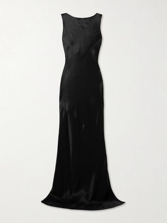 Abadia Robe Aus Geh&auml;mmertem Satin - Schwarz