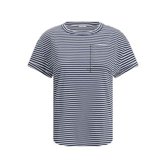 Brunello Cucinelli Femme, Tops, Bleu, Taille: 40 FR T-Shirt en Coton Ray&eacute;