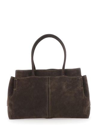 Tod's Womens Shoulder Bag With Leather Handles, Brown Calfskin