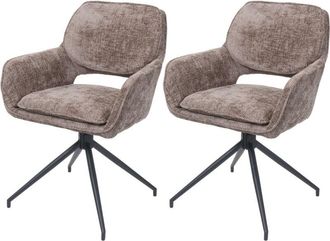 Hhg 2er-Set Esszimmerstuhl 643, K&uuml;chenstuhl, drehbar Auto-Return, Stoff Chenille (490g/m&sup2;) &Ouml;ko-Tex braun