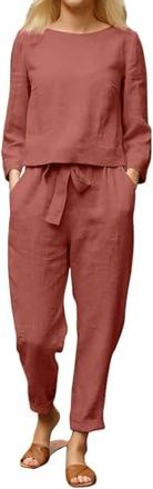 Generic Co Ord Ensembles pour femmes V&ecirc;tements de couleur unie Haut pliss&eacute; &agrave; manches longues et pantalon ample &agrave; jambe large Costume d&eacute;contract&eacute; Ensemble de s