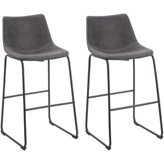 Beliani Beliani - Lot 2 Chaises de Bar Tabourets en Tissu Gris avec Pieds Noirs et Dossier Rembourr&eacute; Design R&eacute;tro Moderne pour Cuisine ou Salle &agrave; Manger