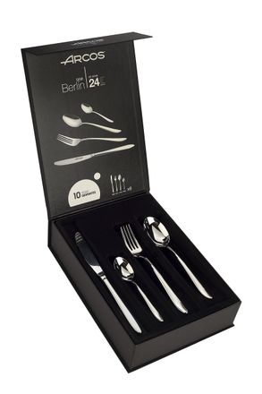 Arcos Besteckset 24-teilig f&uuml;r Tisch - Komplettes Besteck f&uuml;r 6 Personen, Set aus 6 L&ouml;ffeln, 6 Messern, 6 Gabeln und 6 Dessertl&ouml;ffeln - Silber, Serie Berlin