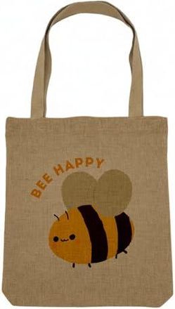 Fabulous Sac Shopping Tote Bag Aspect Lin - Abeille Bee Happy Illustration Humour Mignon - Sac de Courses Toile Epaisse 360g Beige Naturel Cabas Port&eacute; Epaule S