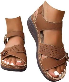 Generic Sandales compens&eacute;es orthop&eacute;diques pour femme avec sangle de cheville - Soutien de la vo&ucirc;te plantaire - Chaussures &agrave; bout ouvert - Espadrilles &agrave; talon 