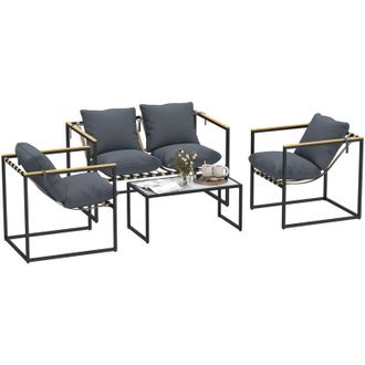 OUTSUNNY Stahl Gartenm&ouml;bel Set 4 Personen wetterfest Balkonm&ouml;bel-Set mit 2er Sofa 2 Sessel, Sitzkissen, Beistelltisch, Outdoor Sitzgruppe Terrassenm&ouml;bel