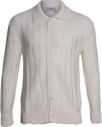 Laneus Homme, Pulls, Beige, Taille: L Polo Knit Cardigan