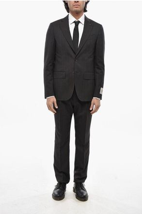 Corneliani CC COLLECTION Chalk Stripe Virgin Wool Scalloped Hem 2-Butto size 56