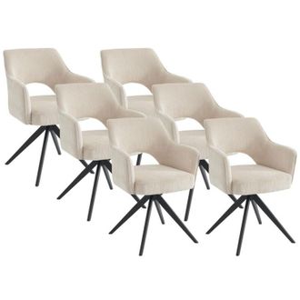 Vente-Unique Vente-unique - Lot de 6 chaises pivotantes avec accoudoirs en velours c&ocirc;tel&eacute; et m&eacute;tal noir - Cr&egrave;me - konya