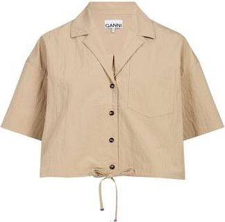 Ganni Chemise manches courtes en coton m&eacute;lang&eacute;
