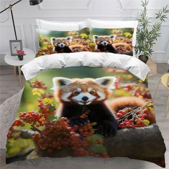 Generic Bettw&auml;sche 135x200 cm Roter Panda Winter Bettw&auml;sche 3D Drucken Tier Bettwaren Weich Bequem Mikrofaser Bettbezug 135x200 mit 2 Kissenbezug 80x80 cm, Be