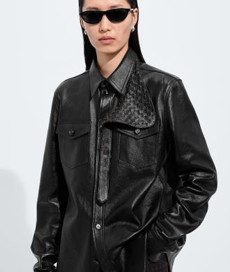 Bottega Veneta Chemise en cuir patin&eacute; - Noir - Femme - 36