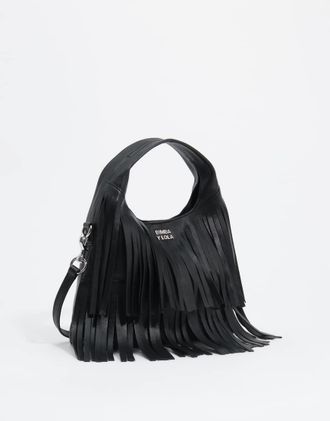 Bimba & Lola petit sac bandouli&egrave;re &agrave; franges en cuir noir