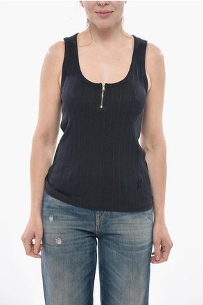 Patou Ribbed Tank Top with Front Half-Zip size L