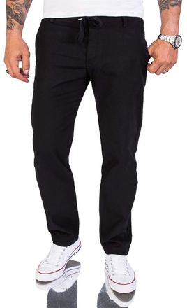 Rock Creek Herren Leinen-Optik Hose Stoffhose Sommerhose Regular Fit Chino Hosen M&auml;nner Hose Gummizug Herrenhosen Lang Strandhose RC-2152 Schwarz W30 L32