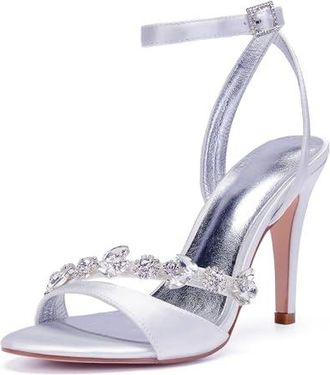 Generic Chaussures De Mariage Femme Sandale &Agrave; Talon Mari&eacute;e Bout Ouvert Mari&eacute;e Cheville Heeled Sandales Talons Aguilles Sexy 10.5Cm,Blanc,37 EU
