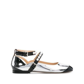 Mach & Mach Silberne Metallic Flache Schuhe mit Schnalle - - Shoes - Damen - Grau - 37 EU