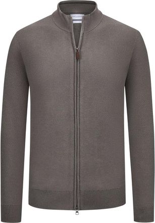 Tom Rusborg Strickjacke mit Stehkragen aus einem Baumwolle-Seide-Mix in