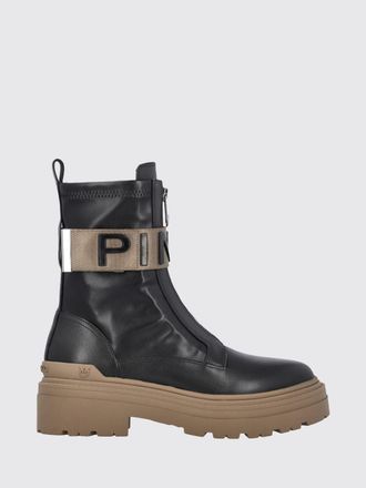 Pinko Bottines de motard Mia en cuir avec logo et semelle crant&eacute;e