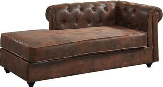 Vente-Unique M&eacute;ridienne Gauche Chesterfield en Microfibre Aspect Cuir Vieilli SHIREL
