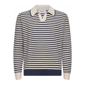 D4.0 Gestreifter V-Ausschnitt Strickpolo - - Knitwear - Herren - Mehrfarbig - 2XL