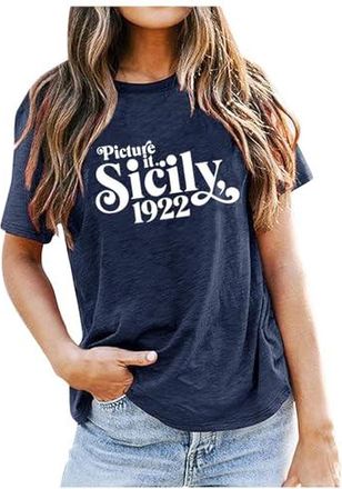 Generic T-shirt d&eacute;t&eacute; Picture It Sicile 1922 pour femme - D&eacute;contract&eacute; et tendance - Haut ample - Motif mignon - Coupe ample - Lettre de plage - T-shirt &agrave; manch