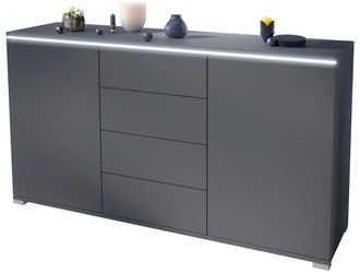 Vladon Sideboard Faro V1 - Kommode mit 2 T&uuml;ren & 4 Schubladen, Schrank mit LED Lichtleiste, Anthrazit matt/Anthrazit matt (138,5 x 75,5 x 35)