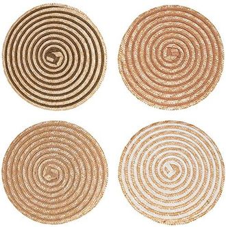 Villa D'Este Home Tivoli Set mit 4 runden Platzdeckchen 38 cm aus Bast, spiralf&ouml;rmig, Spiral Chocolate