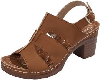 Generic Sandales d&eacute;t&eacute; d&eacute;contract&eacute;es et respirantes pour femme - Couleur unie - Bout ouvert - &Eacute;l&eacute;gant talon &eacute;pais - Sangle de cheville - Pour le travail et les