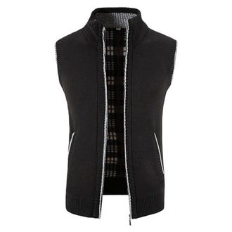 Generic Gilet décontracté en tricot pour homme avec col en V et col montant, Noir, 4XL