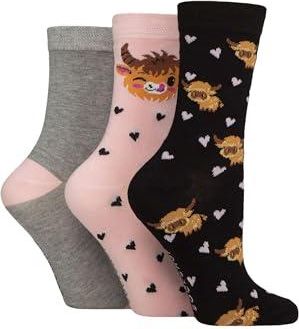 SockShop Lazy Panda Femme Nouveaut&eacute; Chaussettes en bambou Paquet de 3 (FR/ES, Num&eacute;rique, 37, 42, Taille normale, Taille normale, Vache des Highlands)
